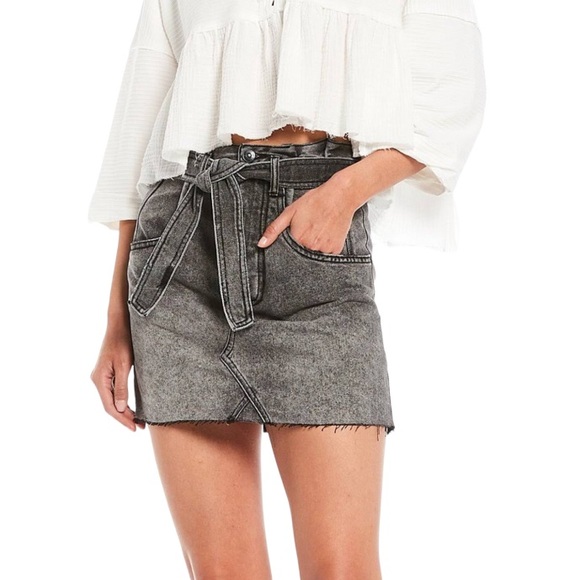 Free People Skirts Free People Washed Black East Of Eden Paper Bag Jean Skirt Poshmark